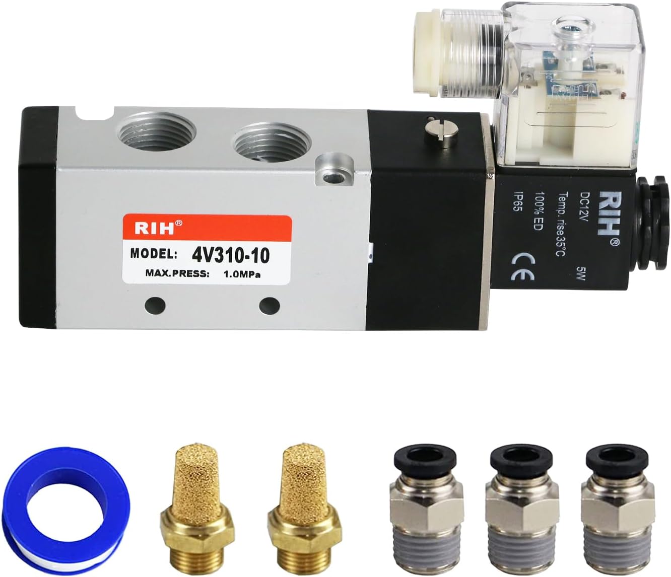RIH Pneumatics Solenoid Valve 4V310-10 12V/24V/110V Series Single Coil ...