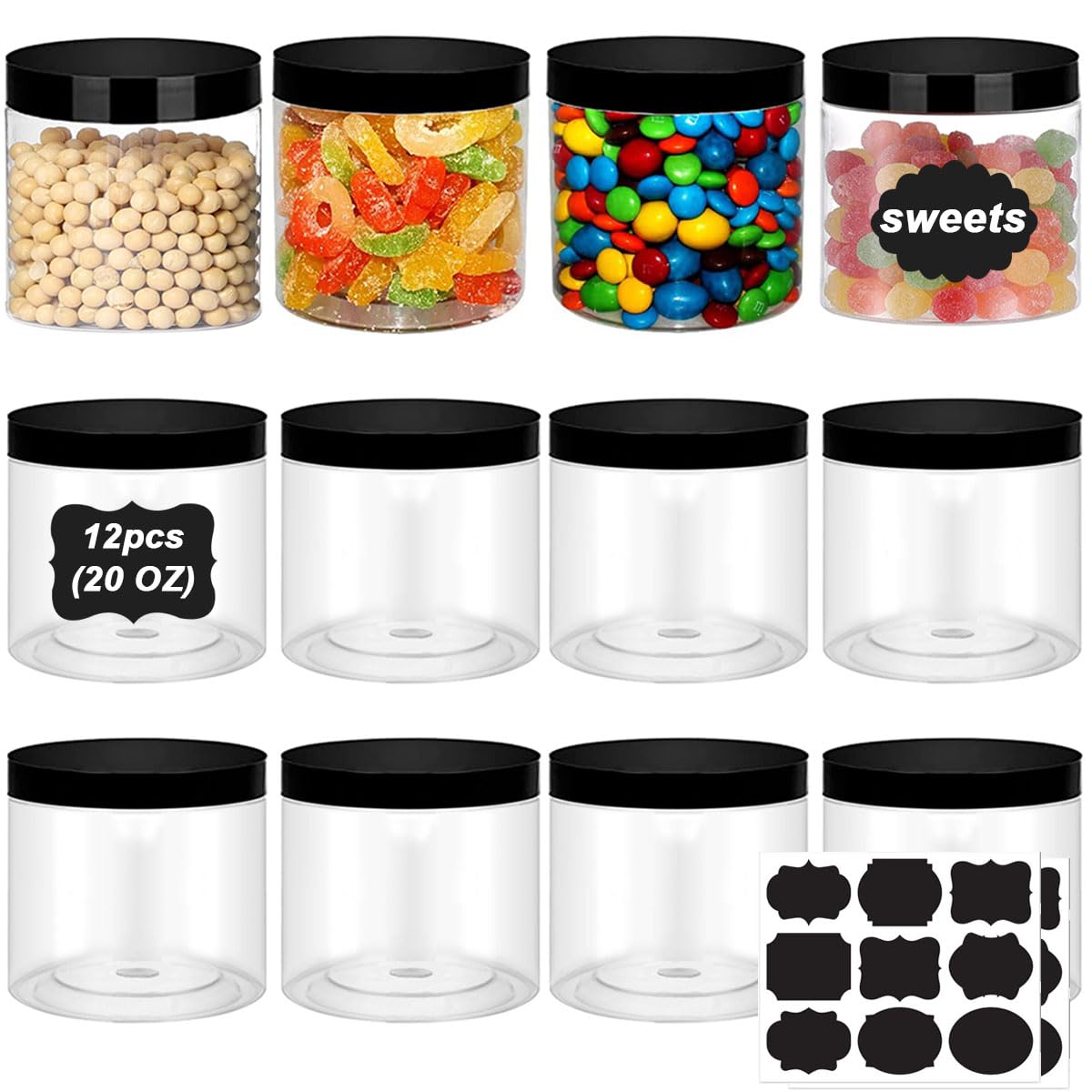 Amazon.com: LOSYHU Round Plastic PET Storage Jars Clear Plastic Jars ...