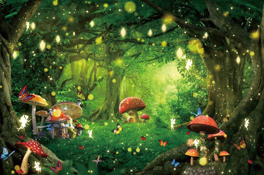 Amazon.com : 7x5ft Cartoon Forest Backdrop Dreamy Forest with Mushroom ...