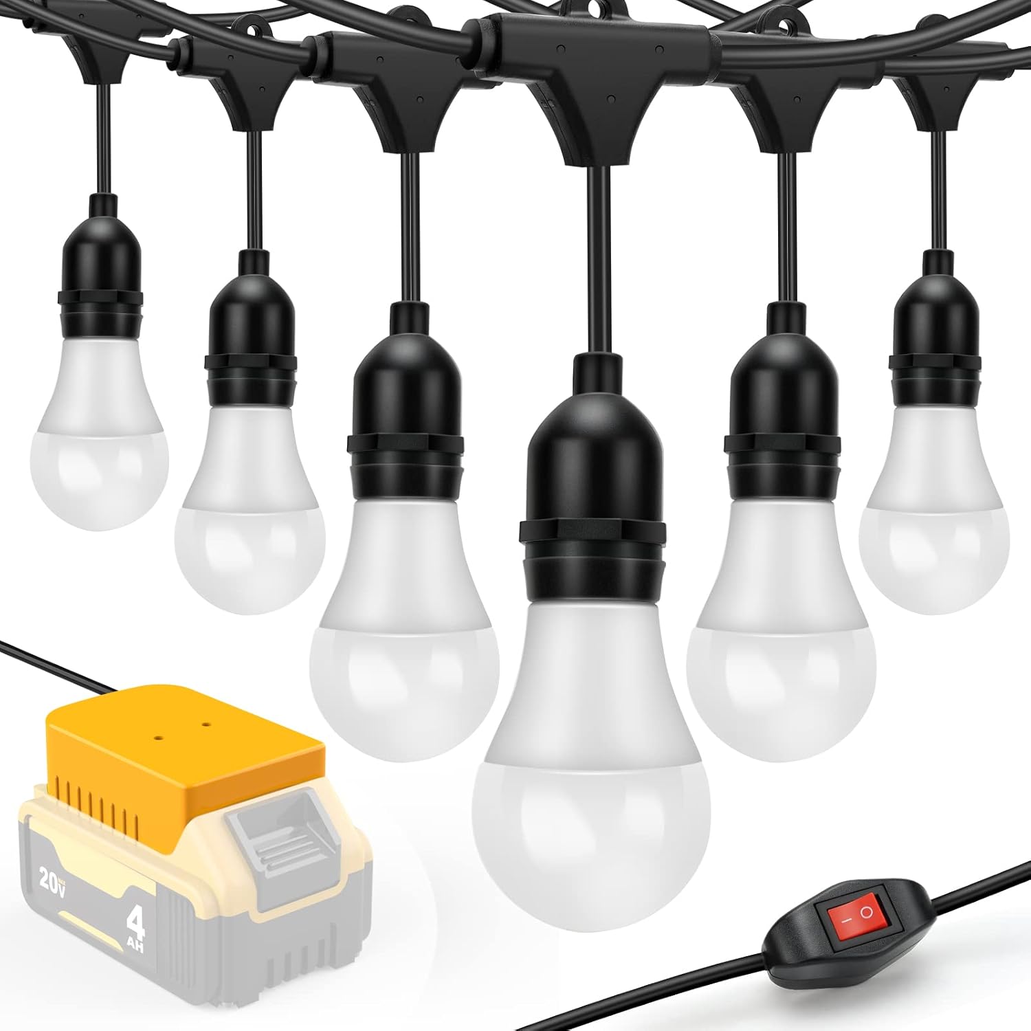 MtiolHig LED Outdoor String Light for DeWALT 18v 20v Max Battery, 30w ...