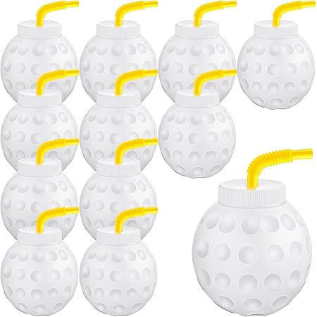Amazon.com: 12 oz Golf Ball Cups with Straws and Lids Ball Shape Cups ...