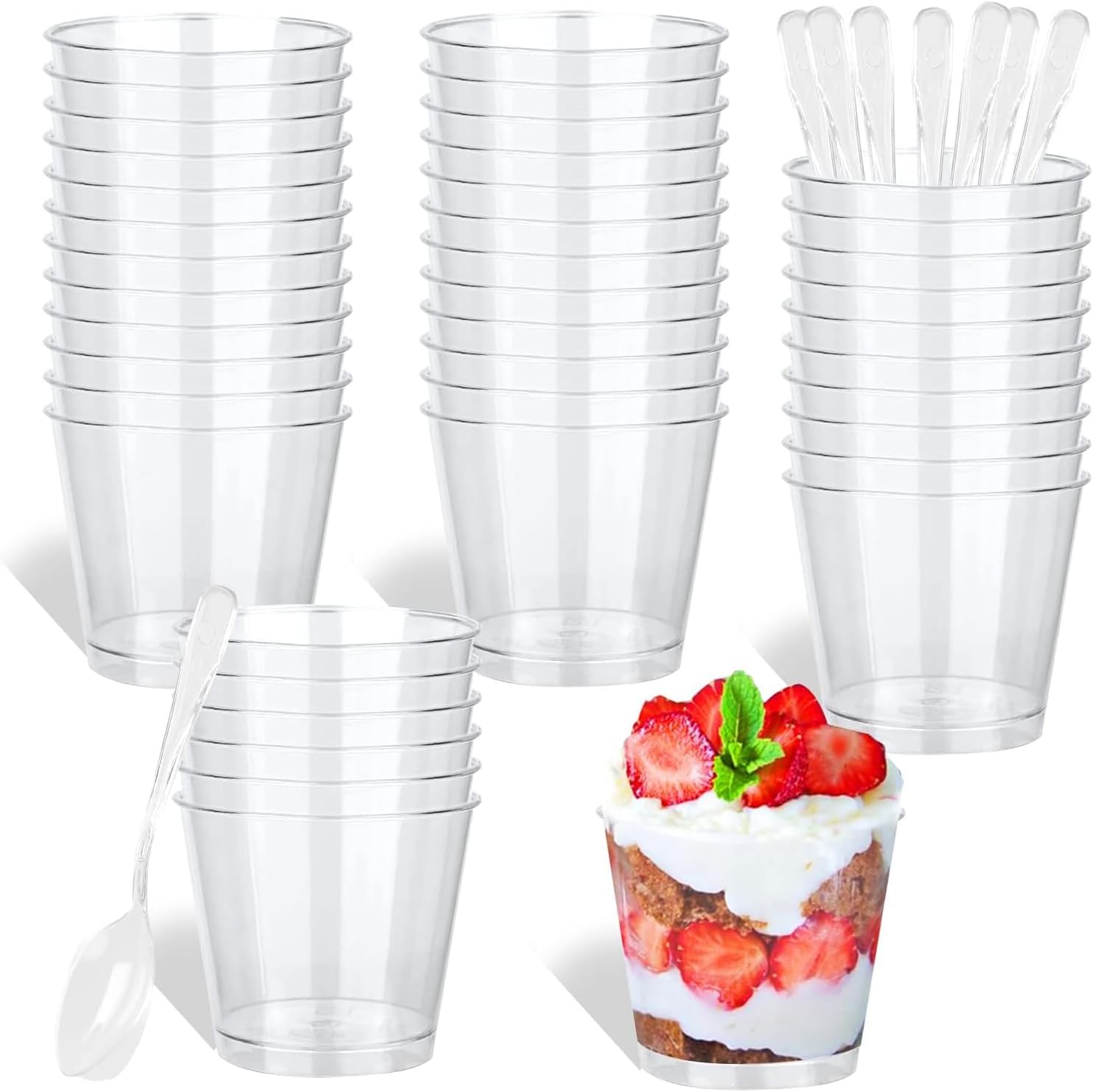 URHELP Pack of 50 Dessert Cups with 50 Spoons, 200 ml Dessert Cups ...