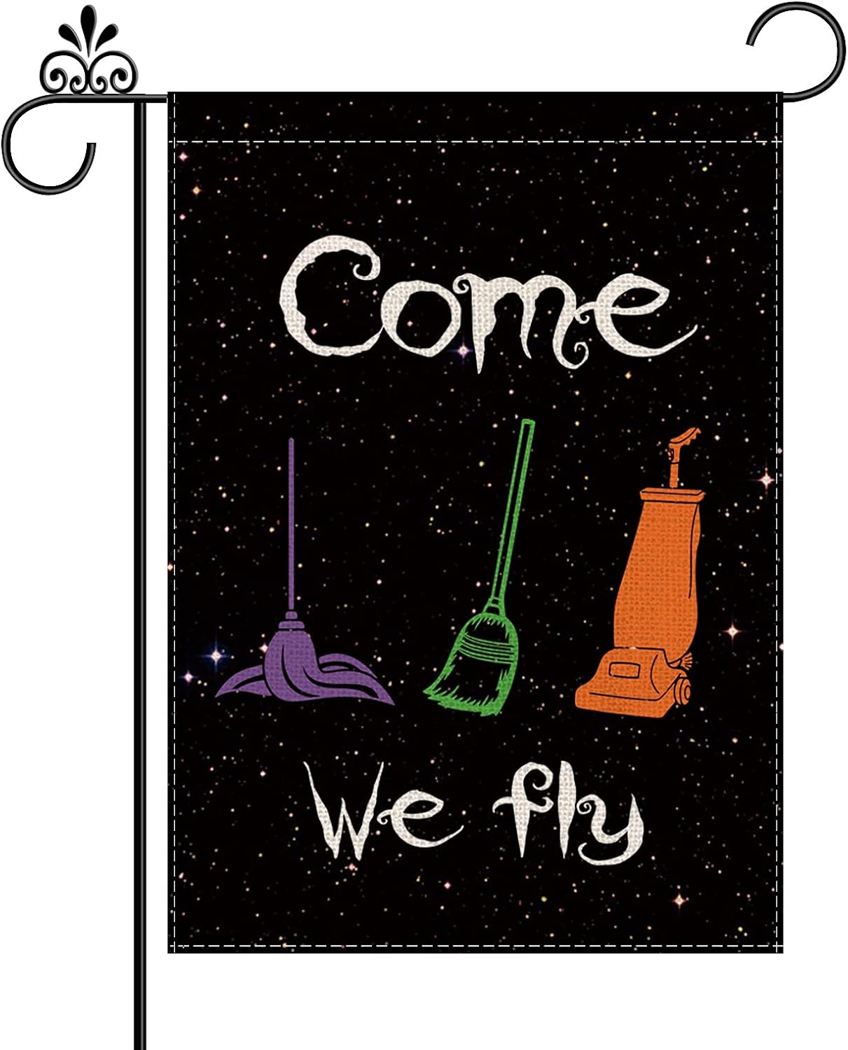 Amazon.com : Halloween Witch Garden Flag Come We Fly Witches Burlap ...