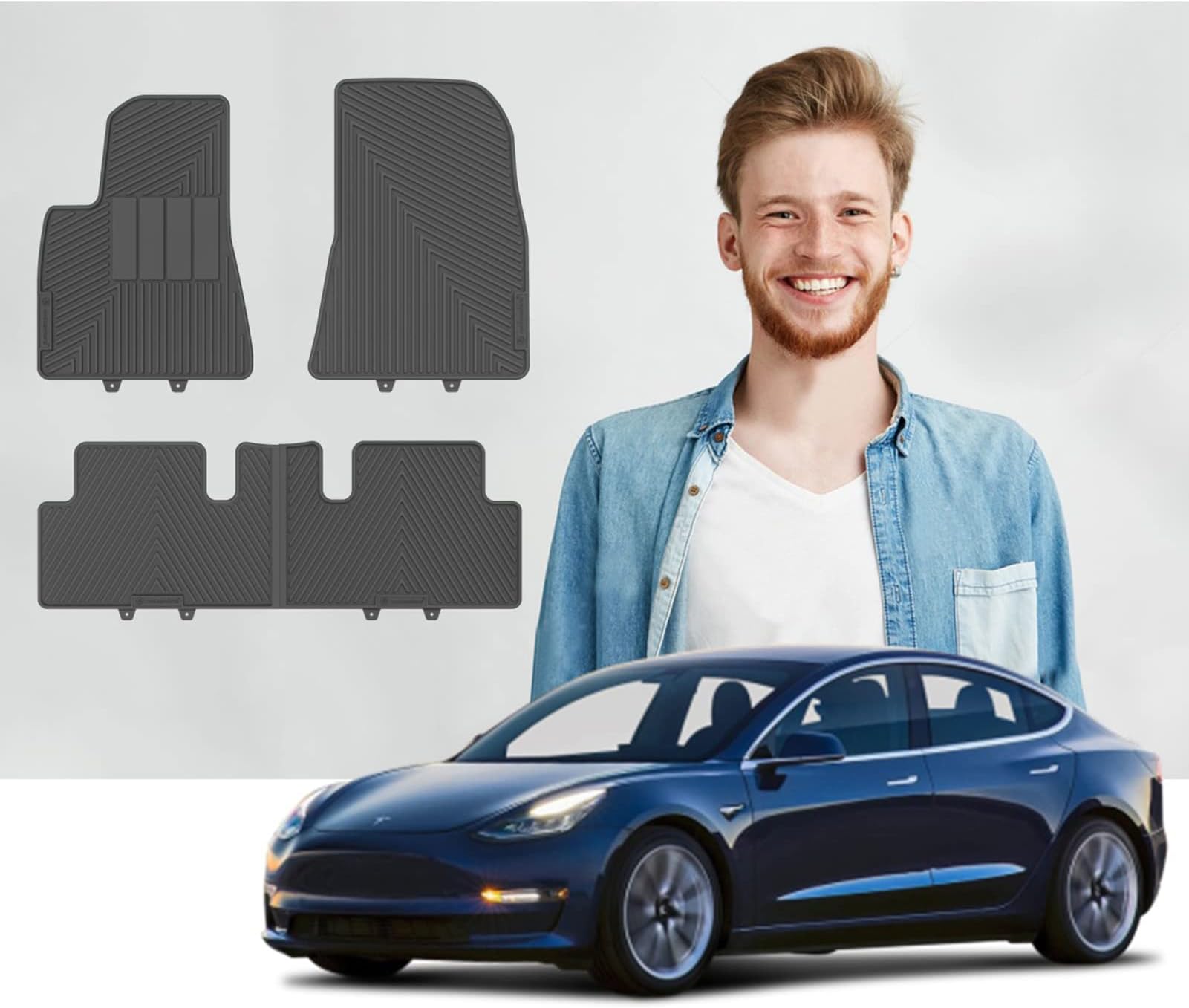 Amazon.com: PBC Products Tesla Model 3 All Weather Floor Mats 2017-2022 ...