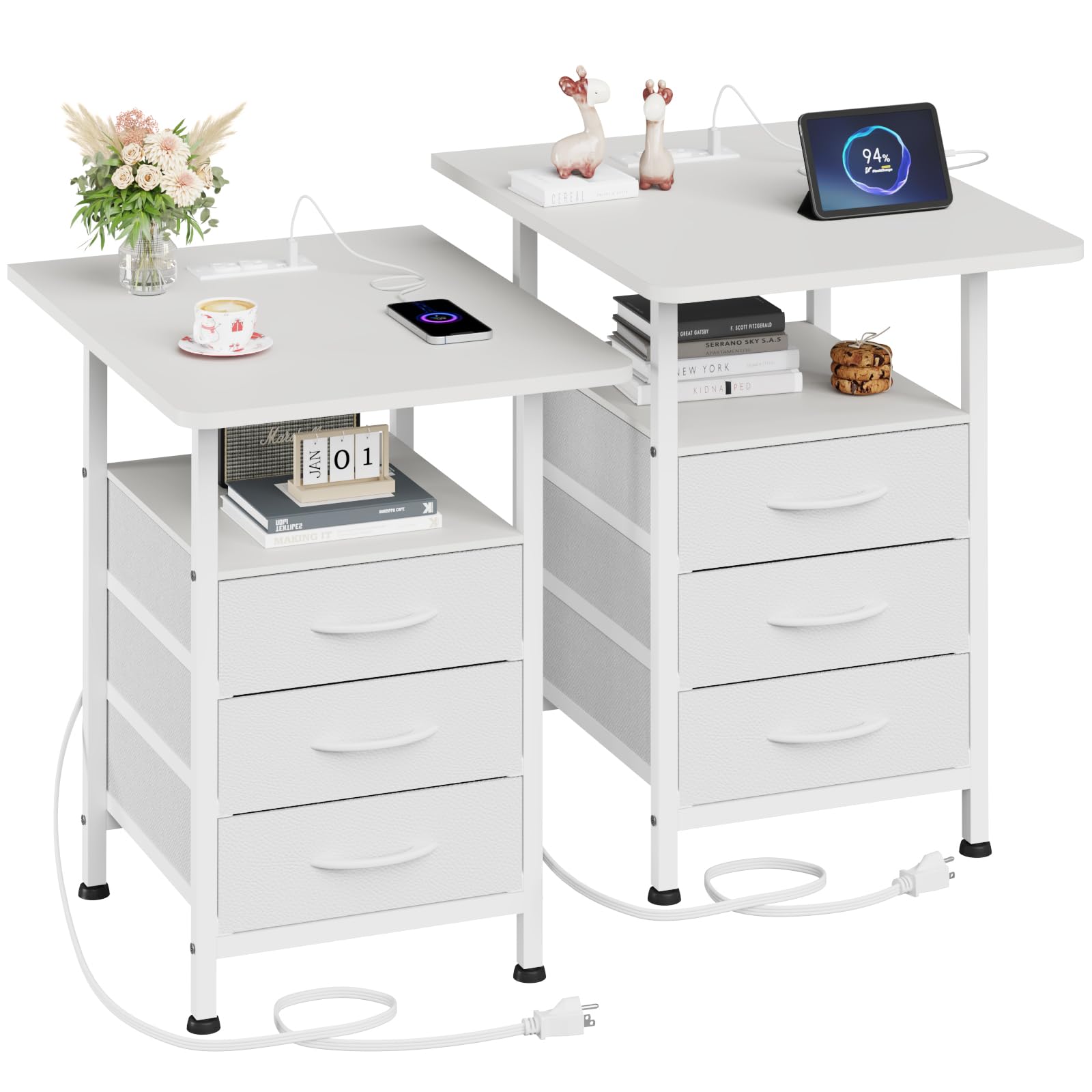 GYIIYUO Lot de 2 tables de nuit avec grande table de 48,3 cm, 3 tiroirs ...