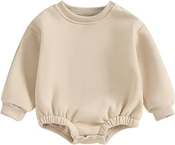 Amazon.com: Gueuusu Newborn Warm Sweatshirt Romper Baby Boy Girl Solid Crewneck Long Sleeve ...