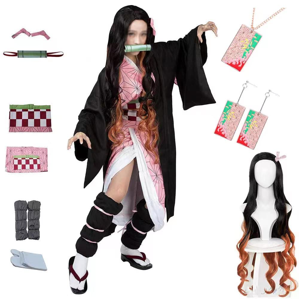 Buy JYakejiNezuko Cosplay Costume, Demon Slayer Nezuko Kimono Kids ...