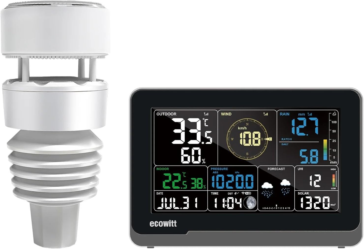 ECOWITT GW1101 Wi-Fi Weather Station, WS69 Solar Powered 7-in-1 Outdoor ...