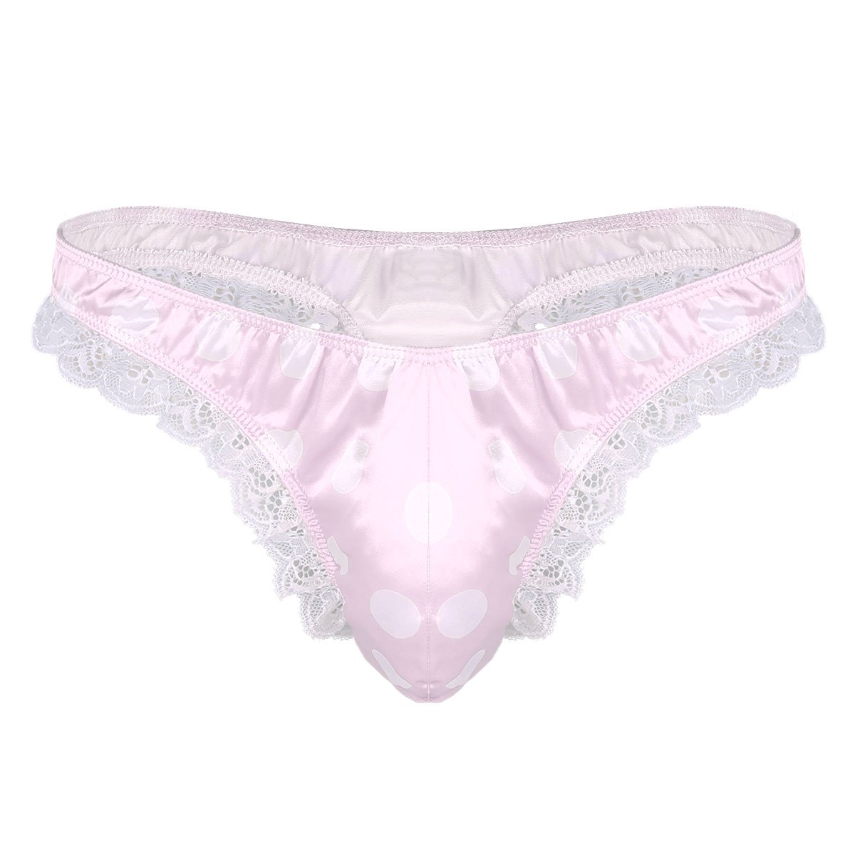 Buy Men's Shiny Satin Lace Trim Polka Dots Thong Bikini G-String Sissy ...