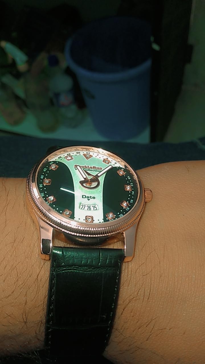 Buy DOUBLERUN 3D Glass Date Display Two Tone Dial Leather Belt Analog ...