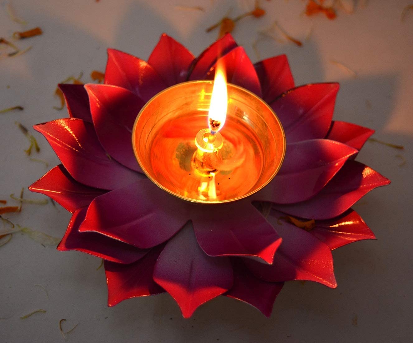 Buy Pranavi Collection Lotus Diya Pooja Oil Lamp - Diwali Home ...