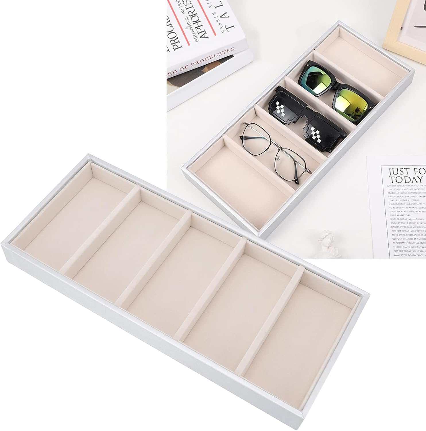 Amazon.com: Glasses Display Tray, 5 Grid Design Velvet Glasses Box Tray ...