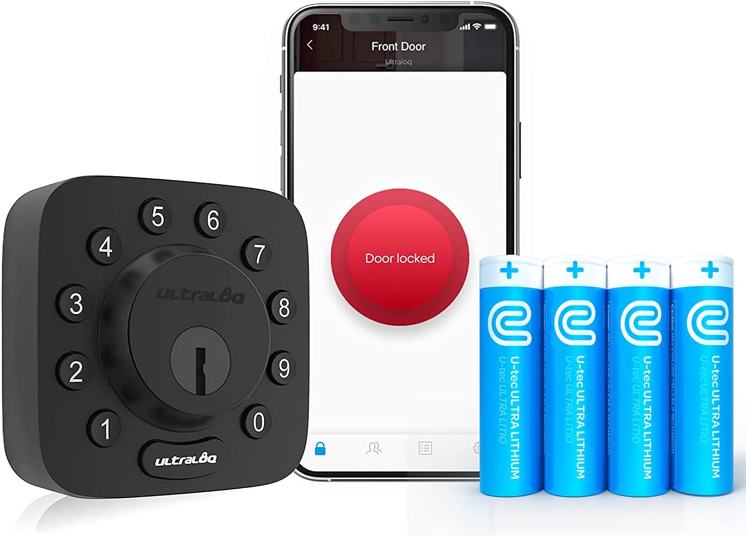 ULTRALOQ U-Bolt Smart Door Lock, Black with AA Ultra Lithium Battery ...