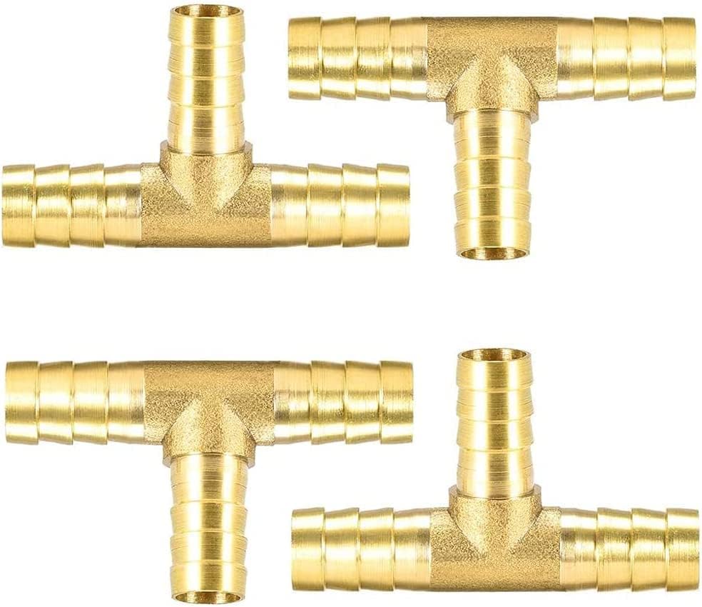 CL-Lin 4PCS Brass Hose Connector 3 Way T-Piece Brass Fuel Hose Joiner Pneumatic Hose Connector ...