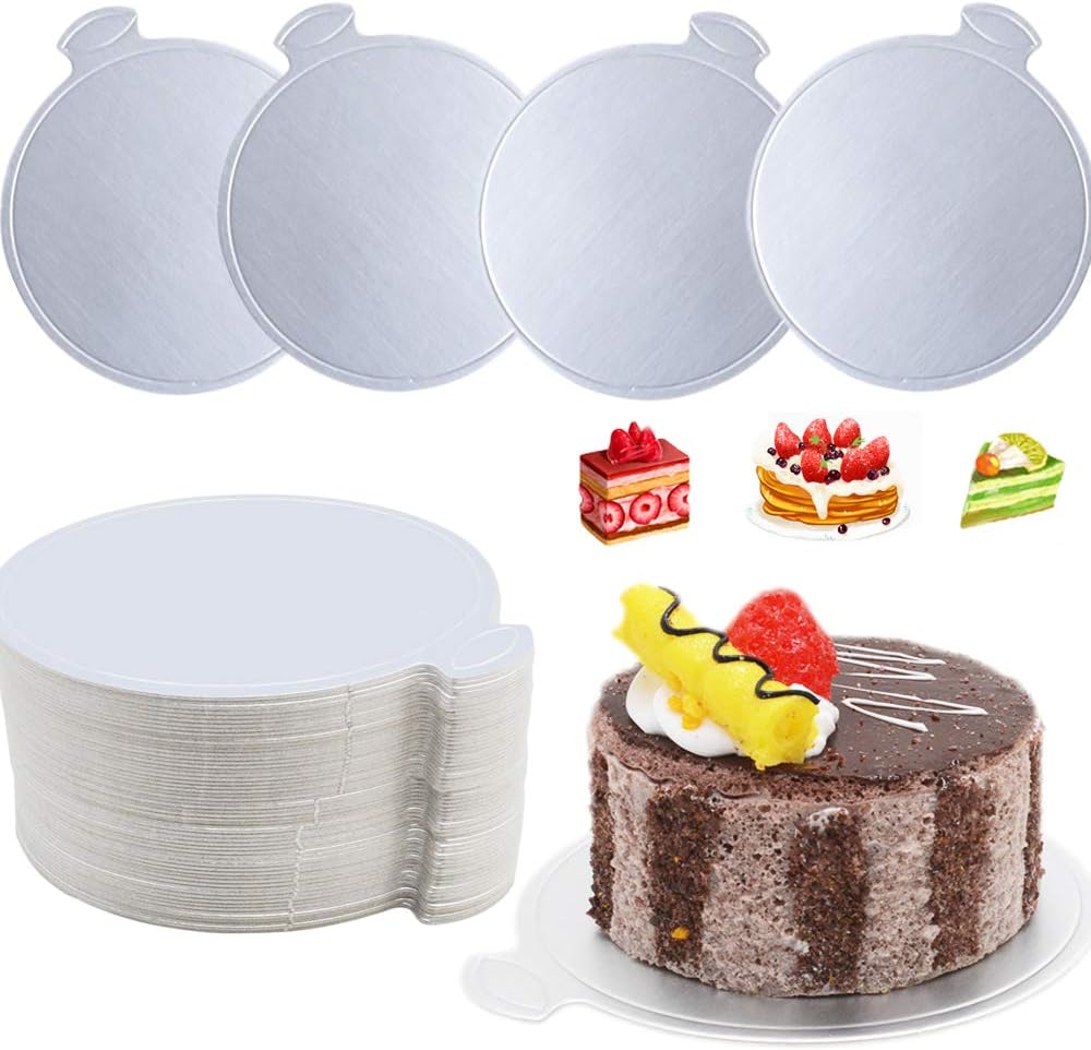 100Pcs Silver Mousse Cake Board, Recyclable Mini Cake Dessert Display ...