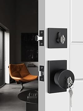 Haidms Black Door Knob with Deadbolt, Heavy Duty Matte Black Exterior ...