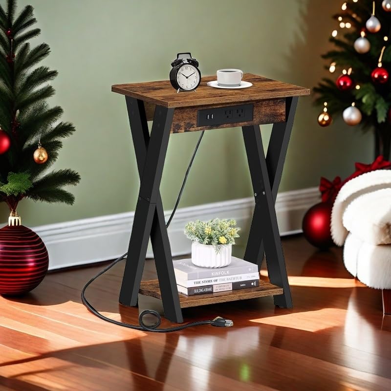 Amazon.com: TUTOTAK End Table with Charging Station, X Shaped Side ...