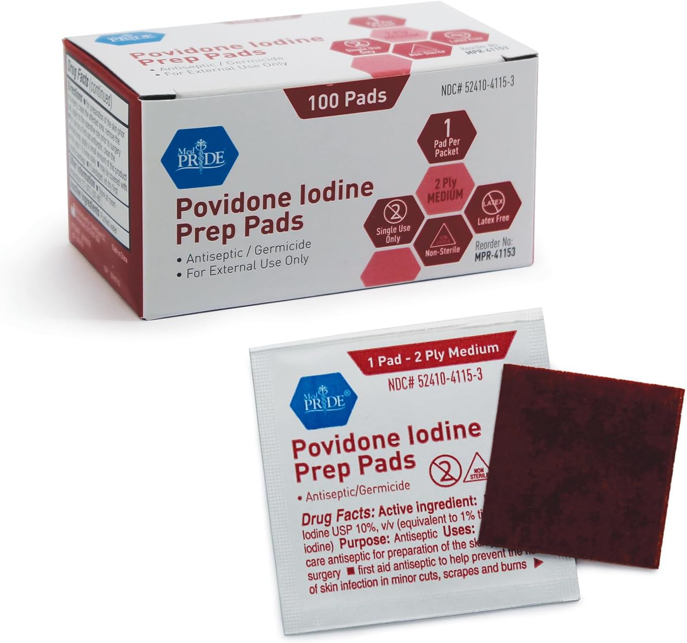 Amazon.com : MED PRIDE Povidone Iodine Prep Pads For Wounds [Box of 100 ...