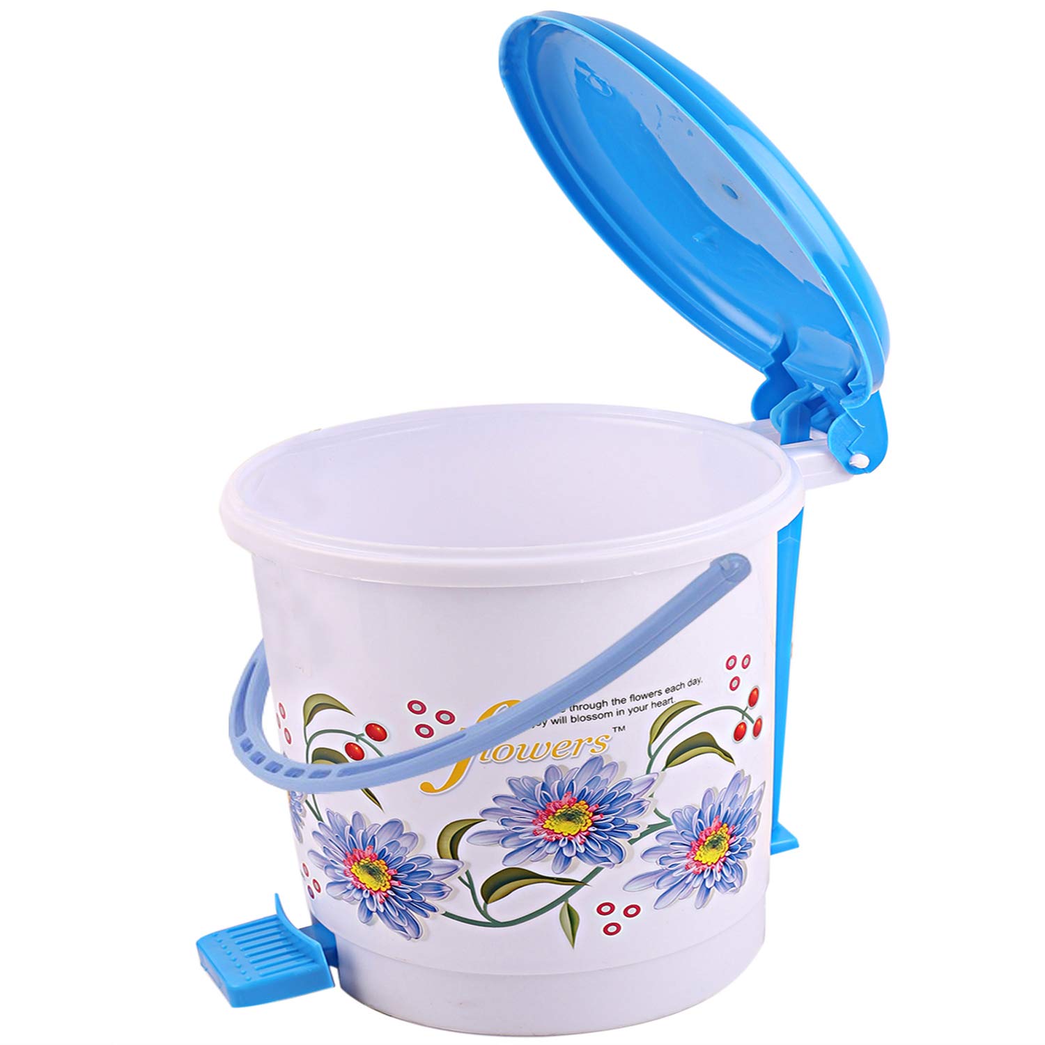 Kuber Industries Floral Plastic Step-On Dustbin, 5 litres, Blue ...