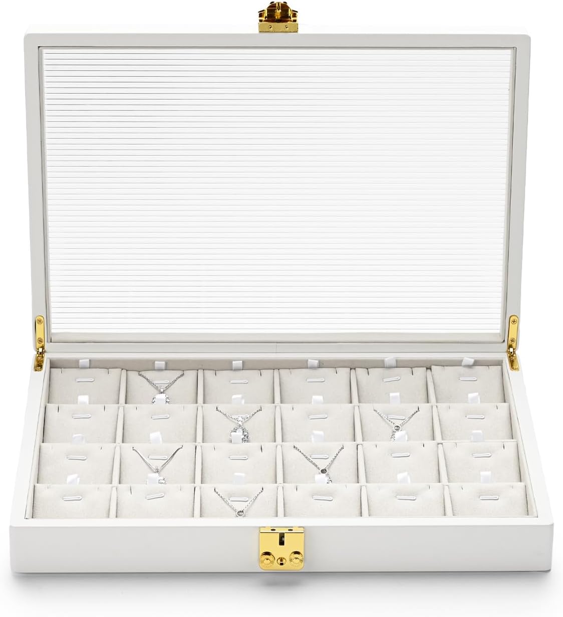 Amazon.com: Woodten White PU Leather Jewelry Necklace Organizer Tray ...