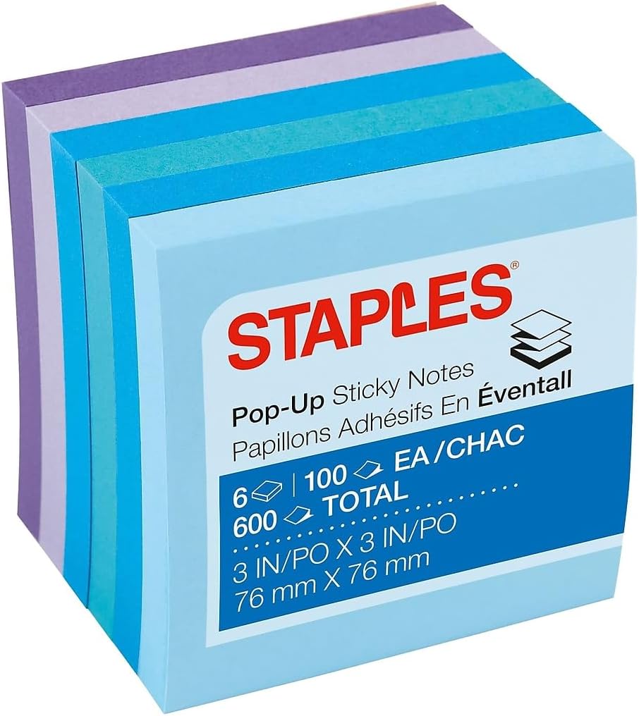 Amazon.com : Staples Stickies 3" x 3" Assorted Watercolor Pop-Up Notes ...