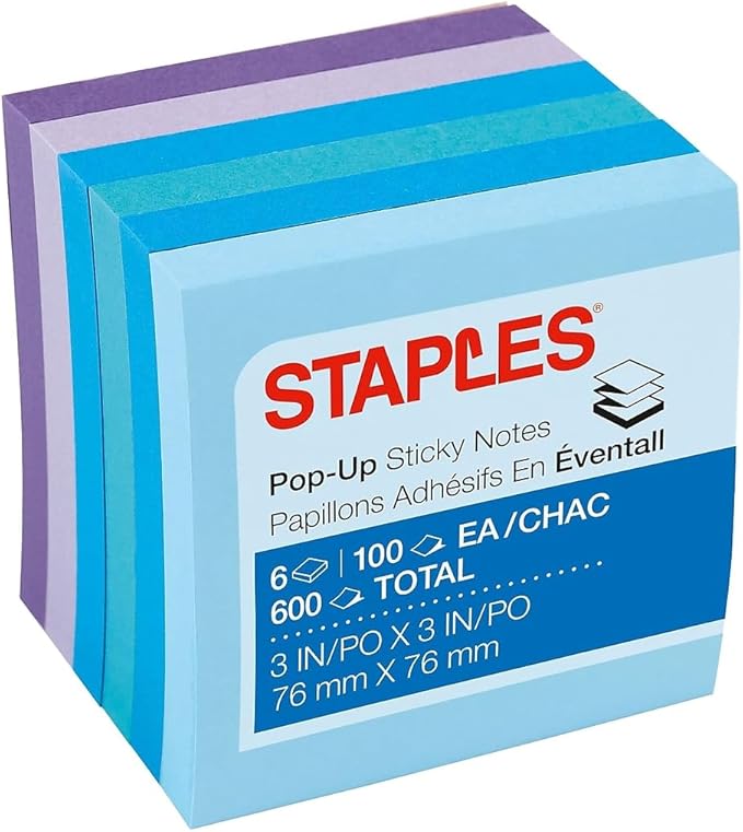 Amazon.com : Staples Stickies 3" x 3" Assorted Watercolor Pop-Up Notes ...