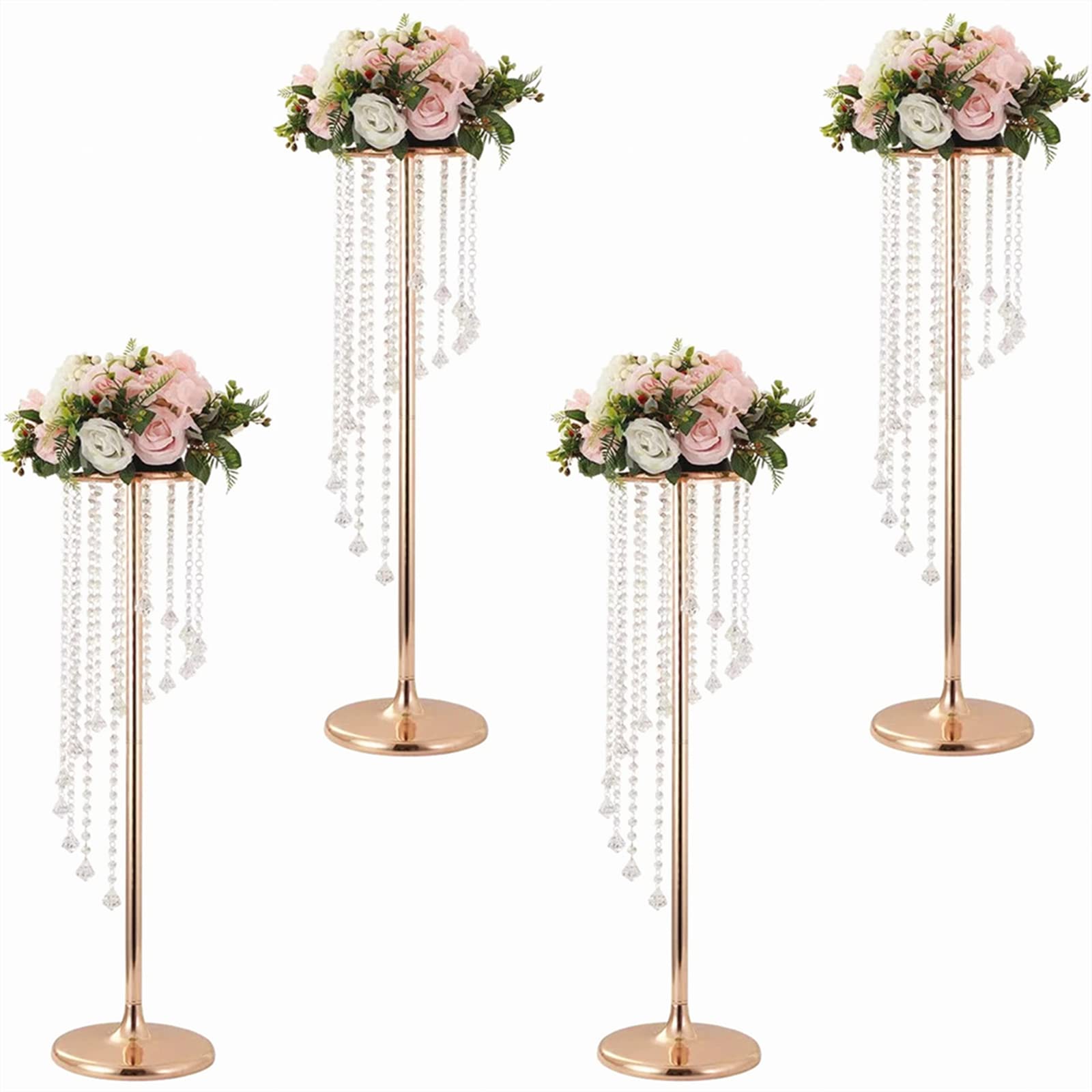 YSDK 4 Pcs Wedding Flower Stand 35.4 inches Tall Floor Vases Gold Centerpiece Stand Crystal ...