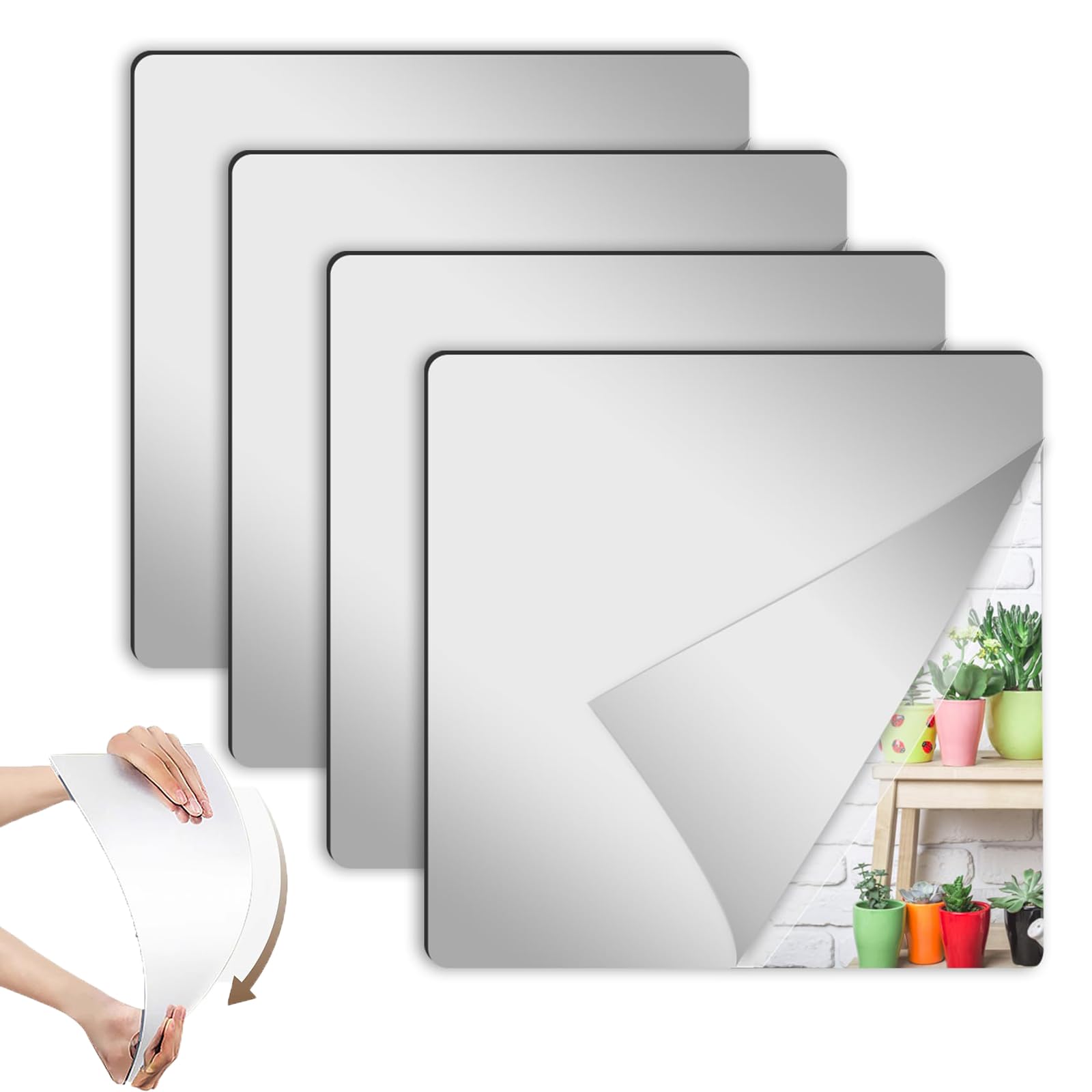 Amazon.com: 12" x 12" Acrylic Mirror Tiles, 4 Pack Self Adhesive ...