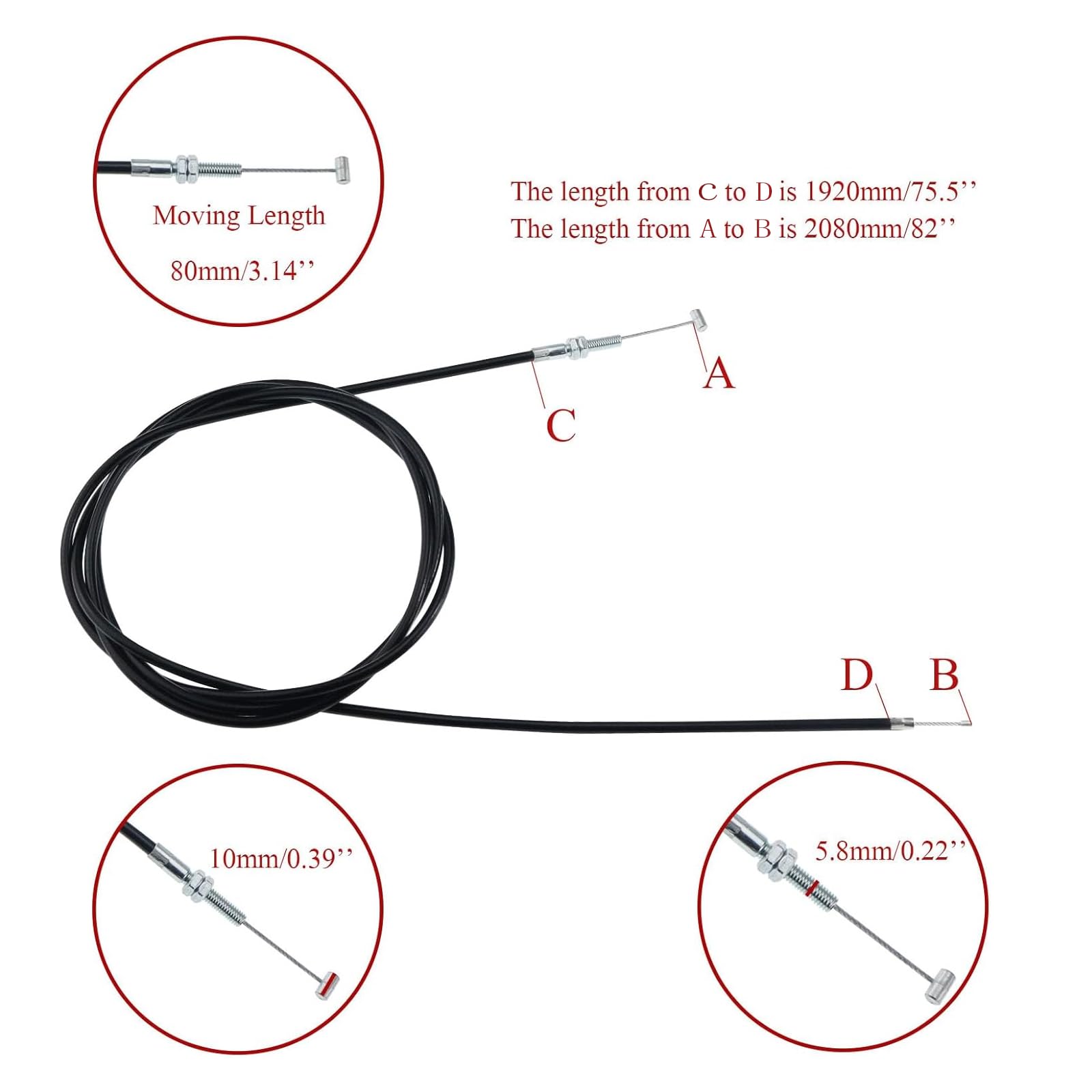 Long Throttle Cable 82" THROTTLE CABLE 150CC 250CC SUNL KINROAD KANDI ...