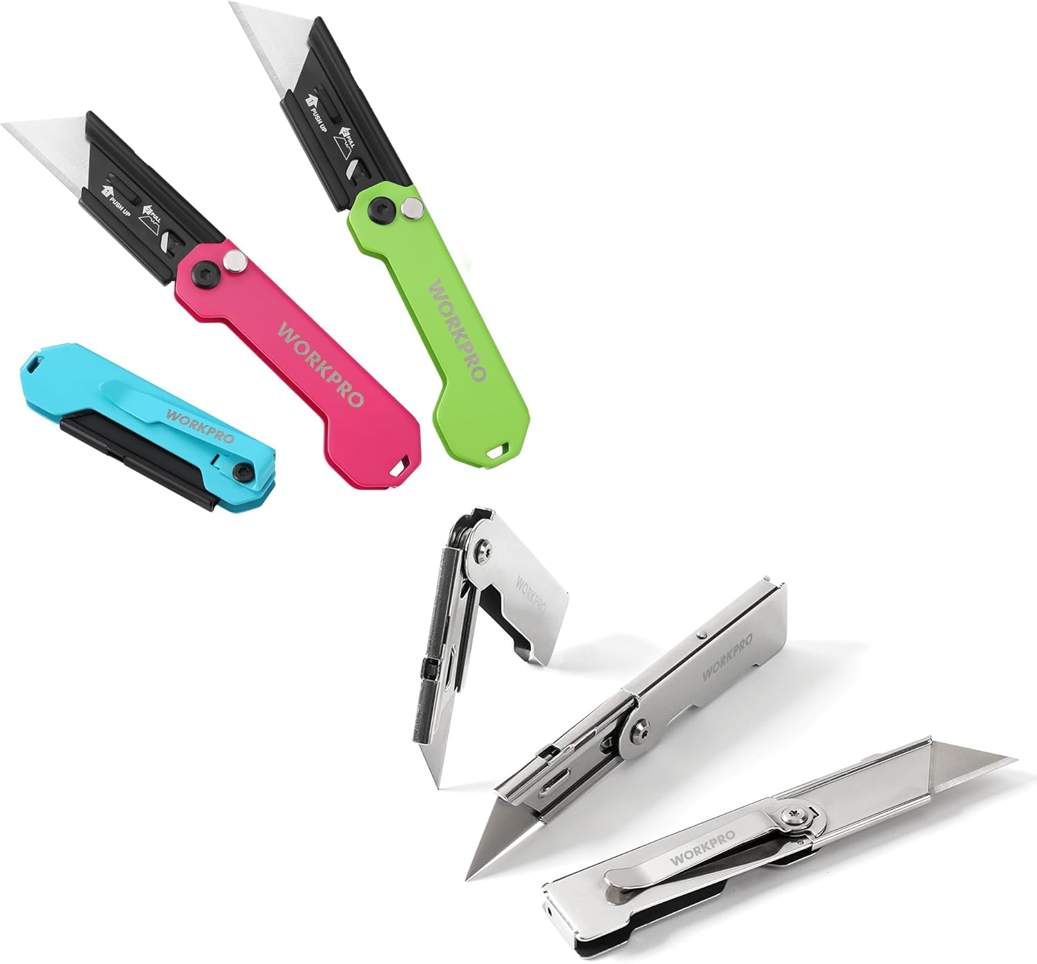 WORKPRO 3-Pack Folding Utility Knife, Quick Change Blade Box Cutter ...