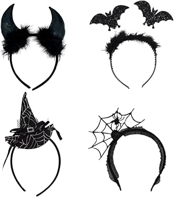 Amazon.com: Ceoyiler 4Pcs Halloween Headbands Devil Horns Spider Web ...