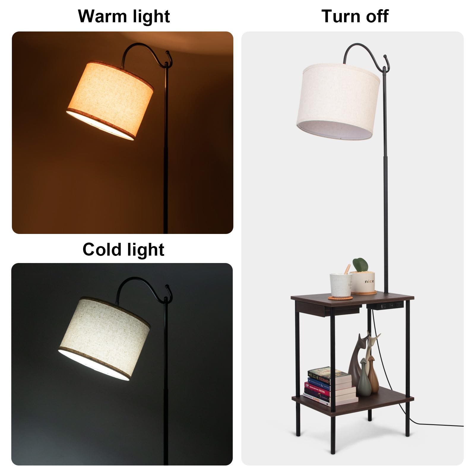 Floor Lamp with Table Industrial Rustic End Table with Wireless USB ...