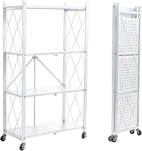 Amazon.com: BRIAN & DANY 4-Shelf Foldable Storage Shelves with Wheels, Folding Metal Rack ...