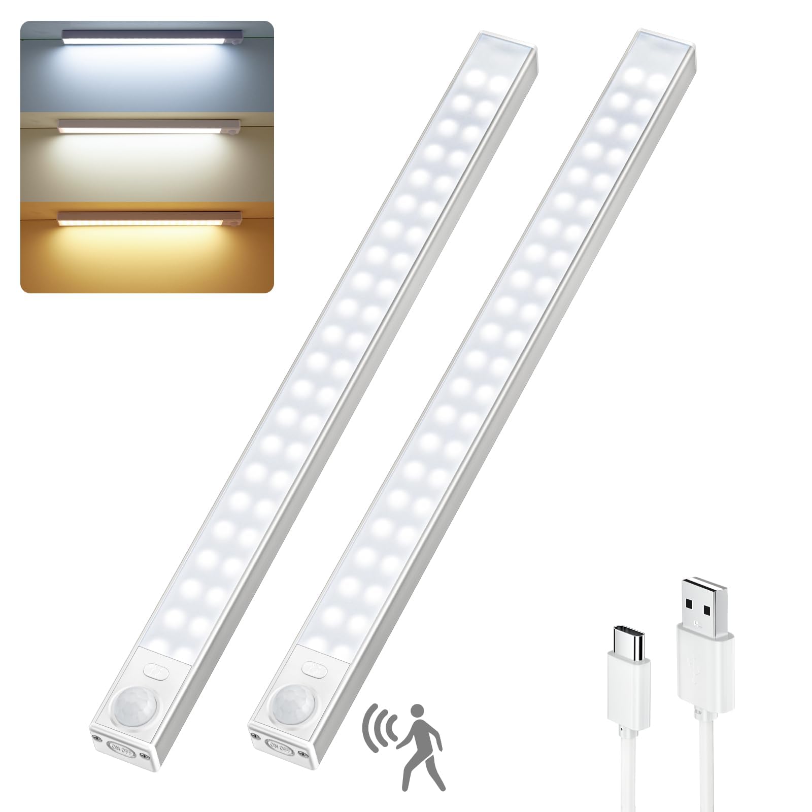 Forepin Motion Sensor Lights Indoor, 30CM 88LED Under Cabinet Kitchen ...