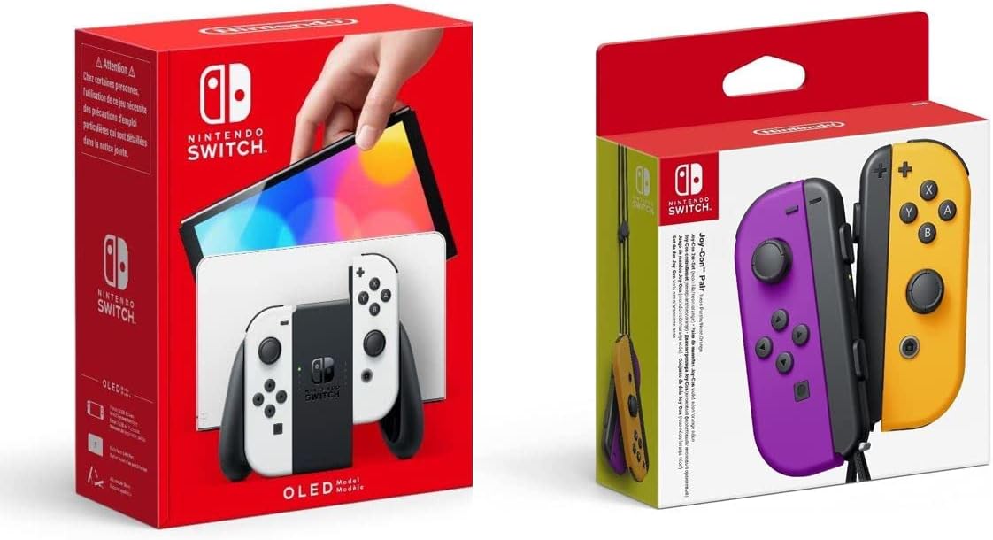Nintendo Switch (OLED Model) - White + Joy-Con Pair Purple/Orange ...