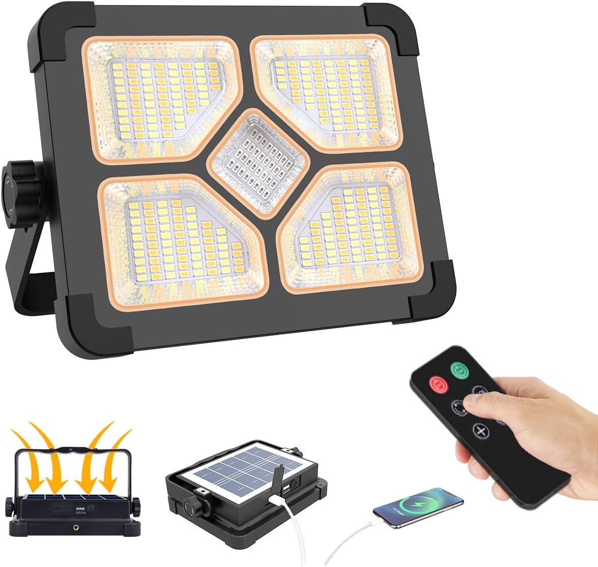 100W LED Solar Work Light, 466 LED 10000LM Magnetic Worklight with 5 ...
