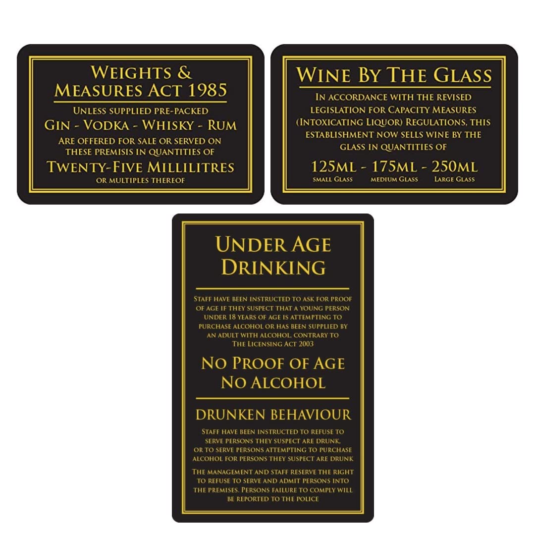 Weights & Measures Act 25ml Sign & Wine by the Glass 125ml 175ml 250ml ...