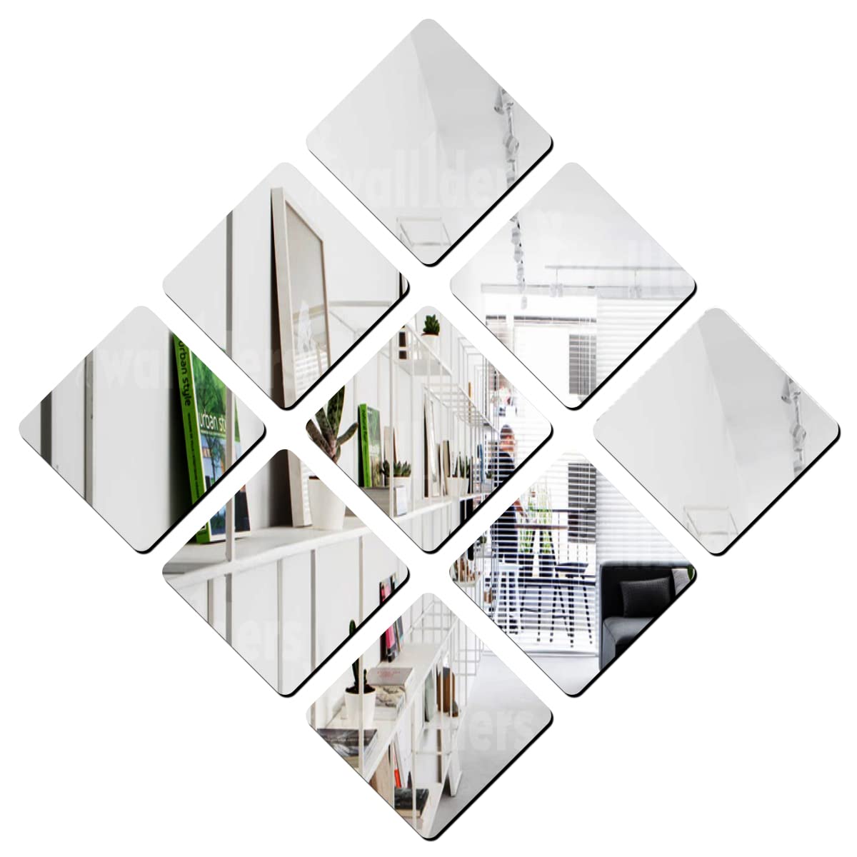 Buy Wall1ders 9 Curve Square 4 Inch Mirror Stickers for Wall, Acrylic ...