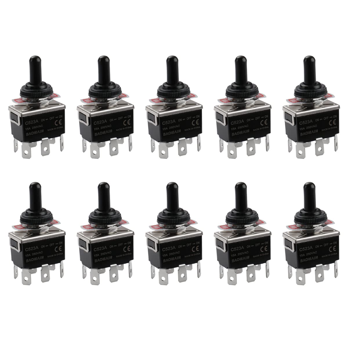Snapklik.com : 10-Pack Waterproof Toggle Switch,ON-Off-ON DPDT 6-Pin ...
