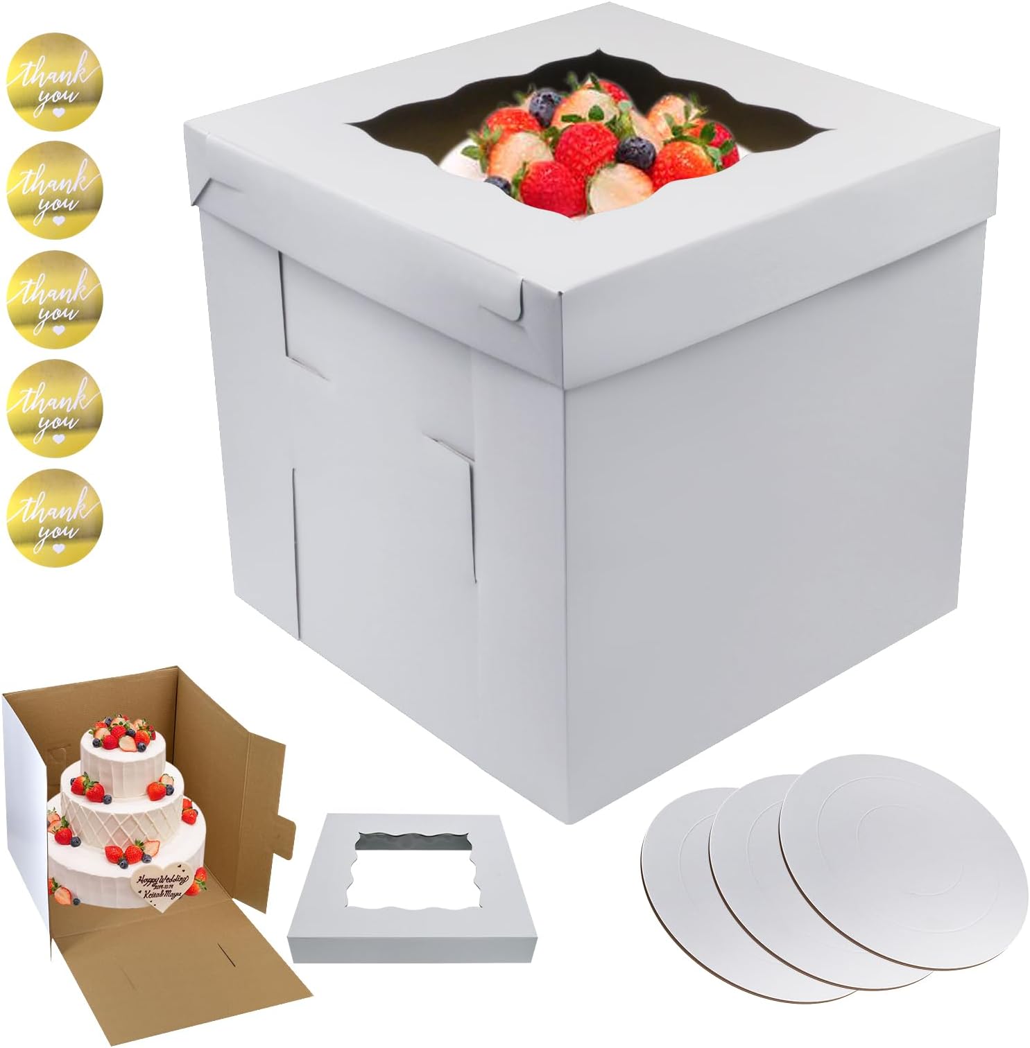 Amazon.com: LEKAOTSH Set of 3 Tall Cake Boxes,Large Tiered 12x12x12 Inch with Window&Cake Boards ...