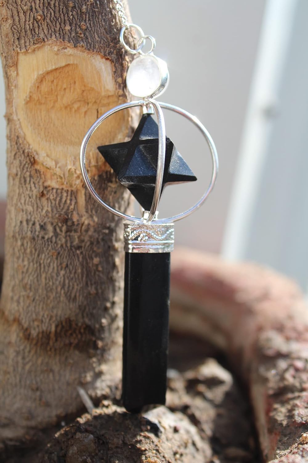 Péndulo Merkaba giratorio de turmalina negra azabache de 2.5 pulgadas ...