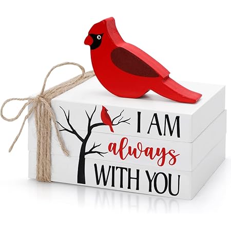 Amazon.com: Cardinal Wooden Book Stack Red Bird Christmas Tiered Tray ...