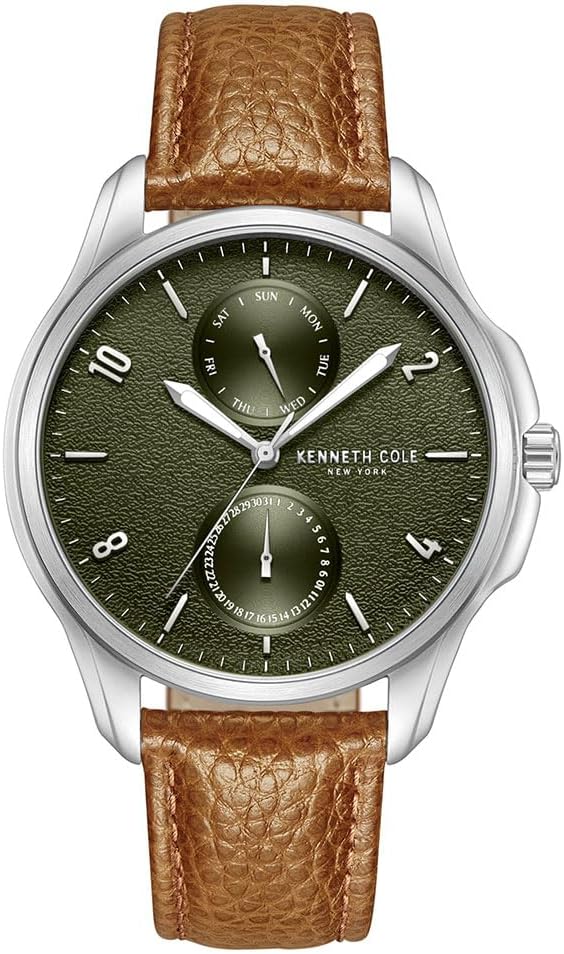 Modern Classic 42mm Men's Multifunction Green Dial Watch with Brown ...