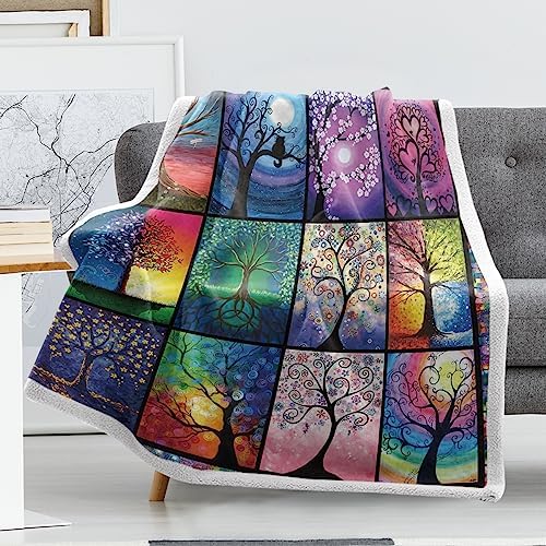 MILANKET Colorful Tree Sherpa Fleece Throw Blanket Colorful Divine Tree ...
