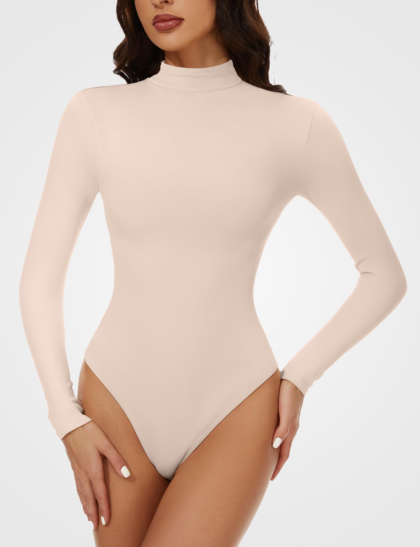 Snapklik.com : Womens Long Sleeve Mock Turtle Neck Bodysuits Tops Going Out Body Suits For Women ...