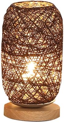 Bamboo Weaving Table Lamp with Handmade Natural Wooden Base, Eye-Caring ...