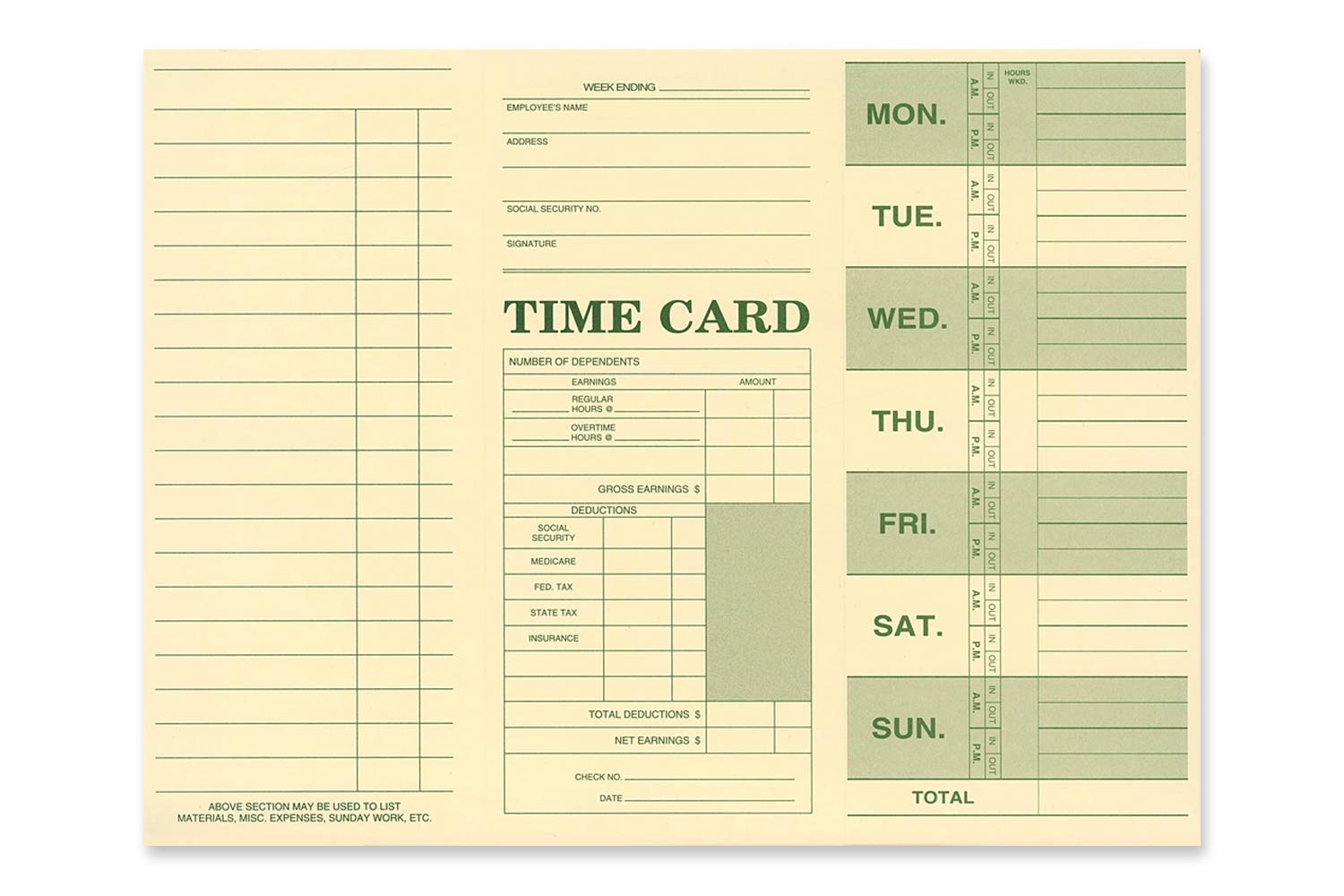NextDayLabels - Employee Attendance Weekly Time Card (Pack of 250 ...