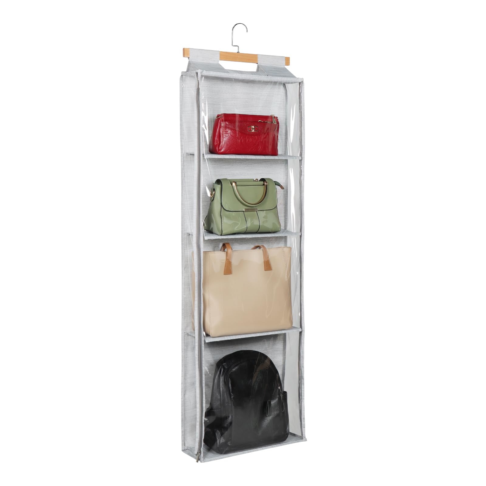 Syeeiex Hanging Handbag Purse Organizer with Zippers, Clear Slubbed ...