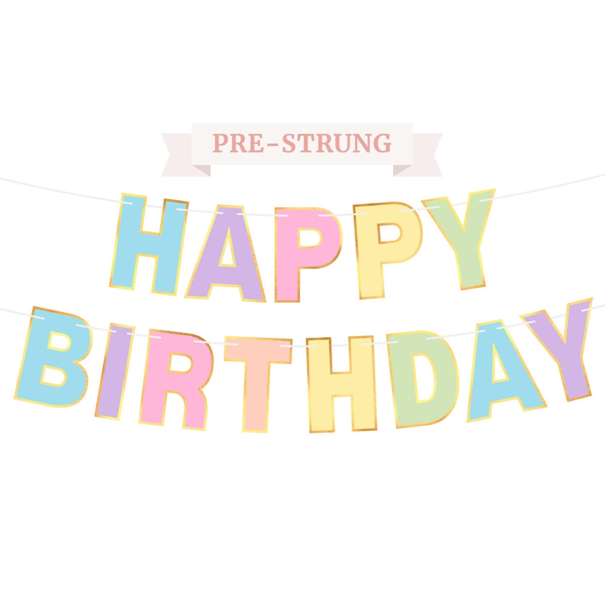 Amazon.com: Pre-Strung Happy Birthday Banner - NO DIY - Pastel Birthday ...