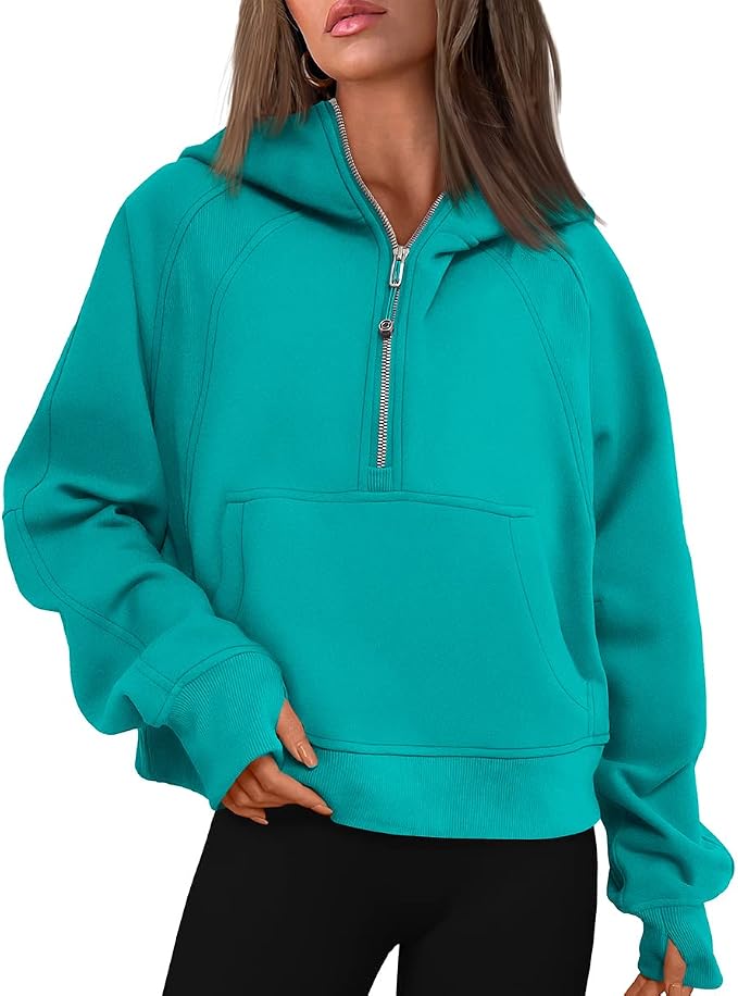 Trendy Queen Women Half Zip Cropped Hoodies Fleece Quarter Zip Up ...